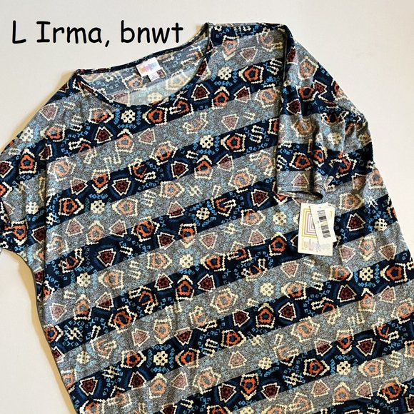LuLaRoe | Tops | Large Lularoe Irma Tunic Top Blue With Sw Designs ...